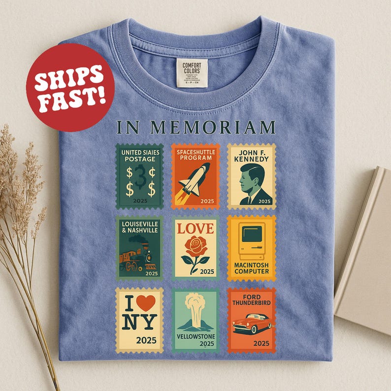 In Memoriam Stamps Shirt 2025, Political Satire Tee, Retro Protest ...