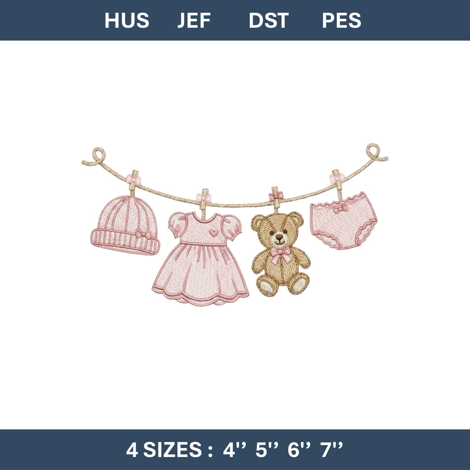 Shabby Chic Nursery Embroidery File Vintage Baby Girl Clothesline ...