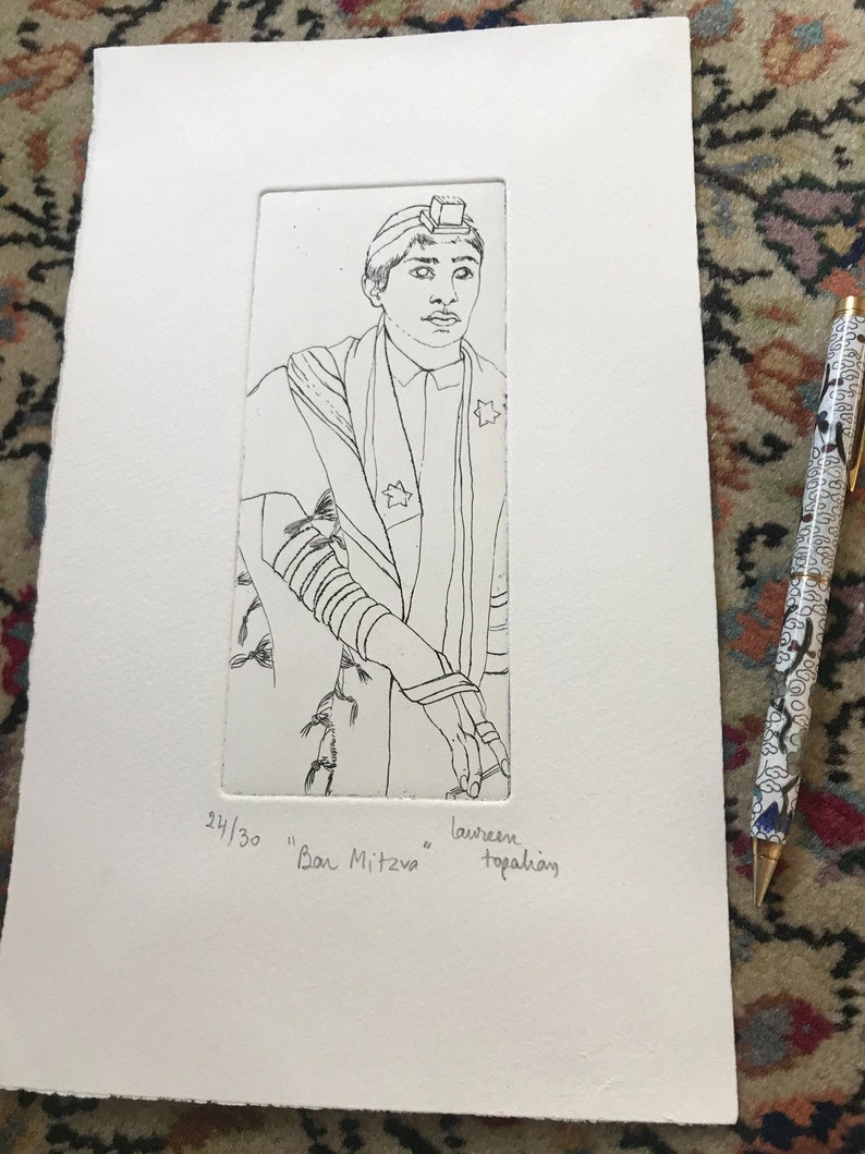 Jewish Drawing-jewish Tradition-youngman Portrait-original Etching-bar ...