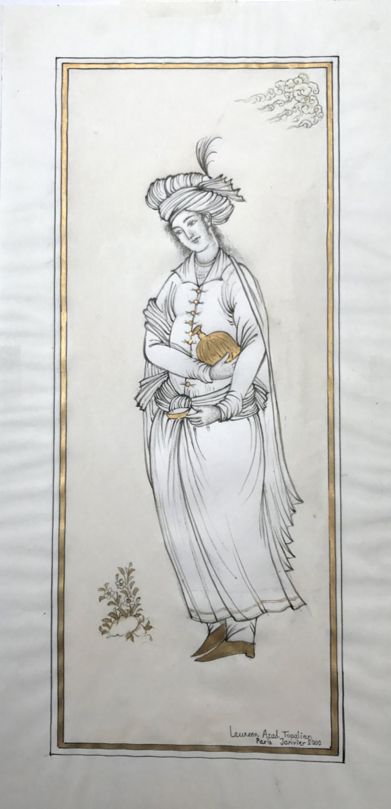 Miniature persane-peinture persane-art iranien-portrait de jeune homme ...