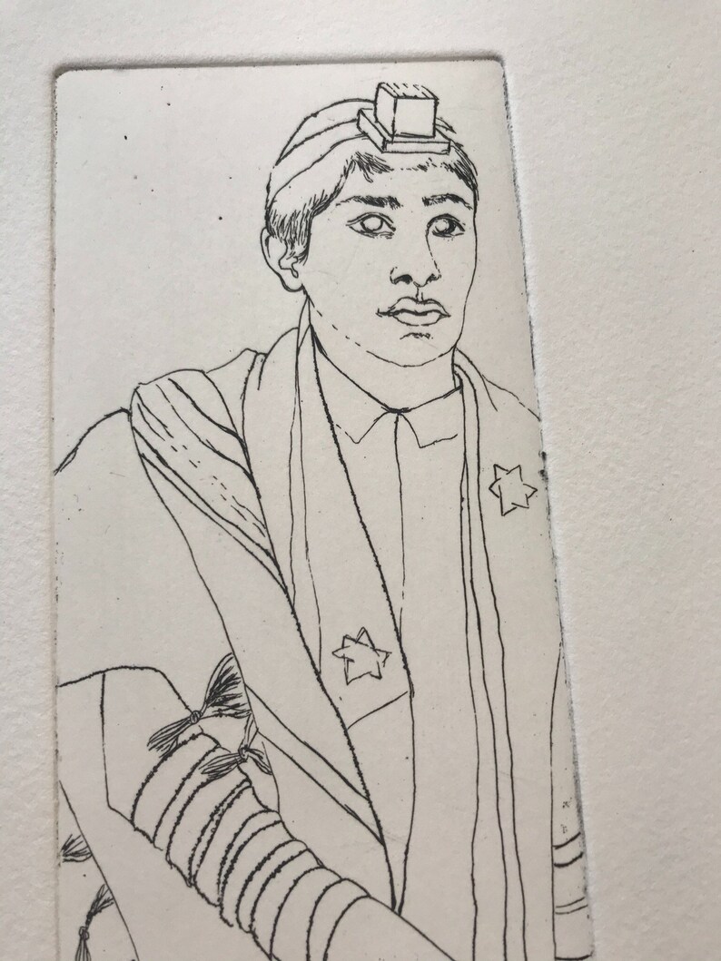 Jewish Drawing-jewish Tradition-youngman Portrait-original Etching-bar ...