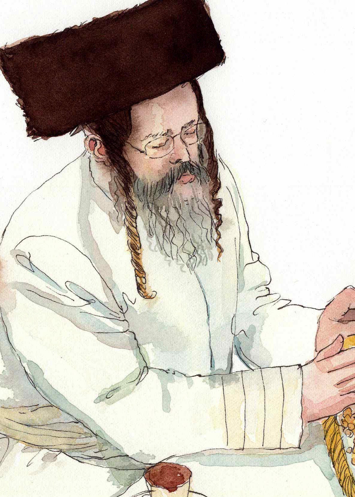 Pintura judía-arte judío Rabino con hamantash-Rabbi pintura-retrato ...