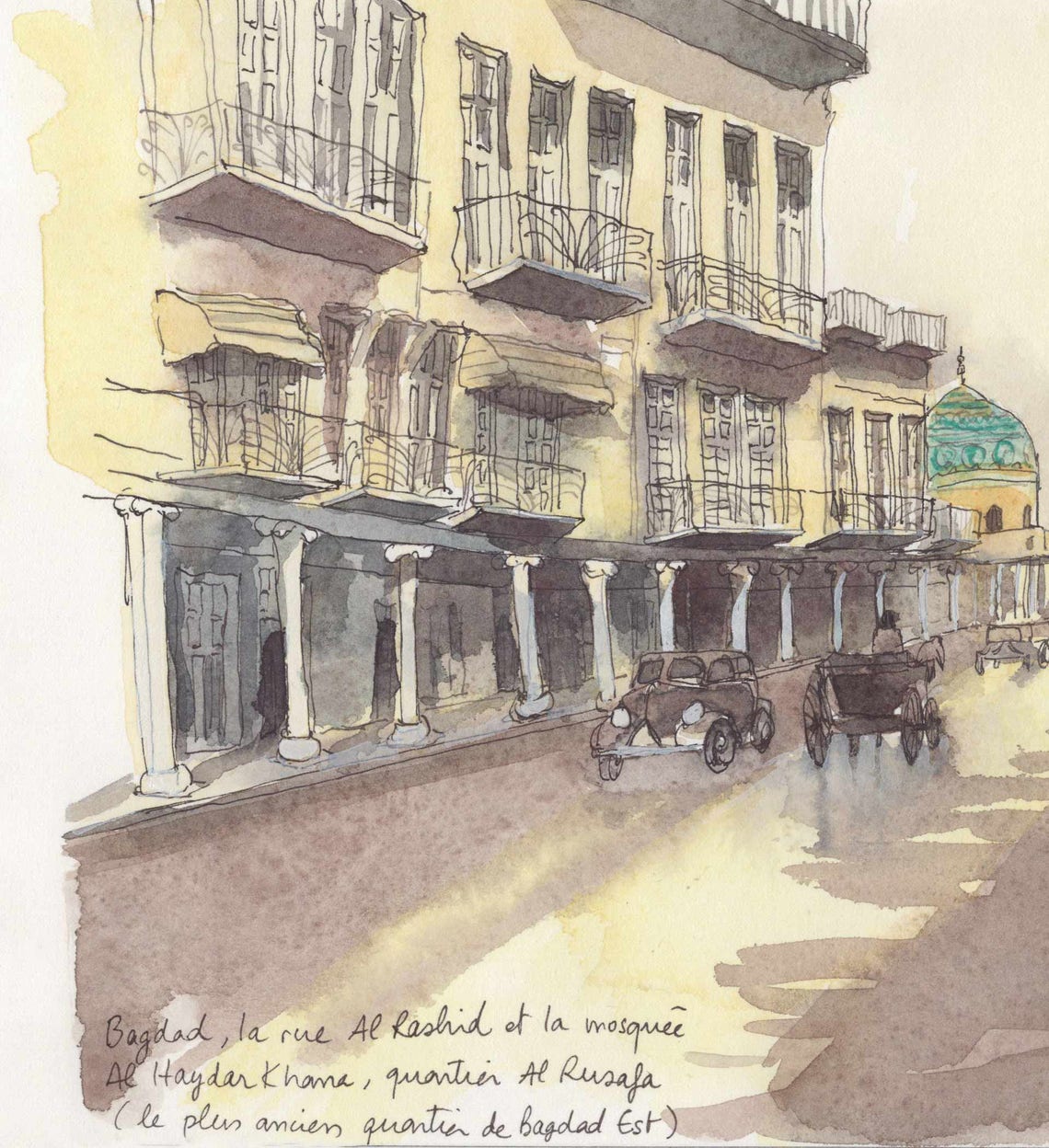 Irak Watercolor-old Street-old Bagdad-print With Photo-mount-irak ...