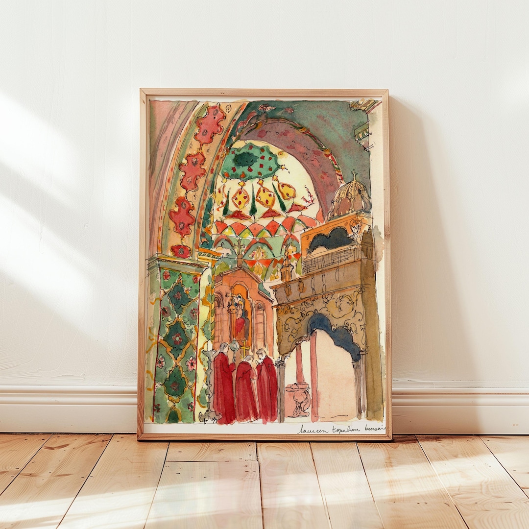 Armenian Painting-etchmiadzin Cathedral Interior With Cypres- Art Print ...