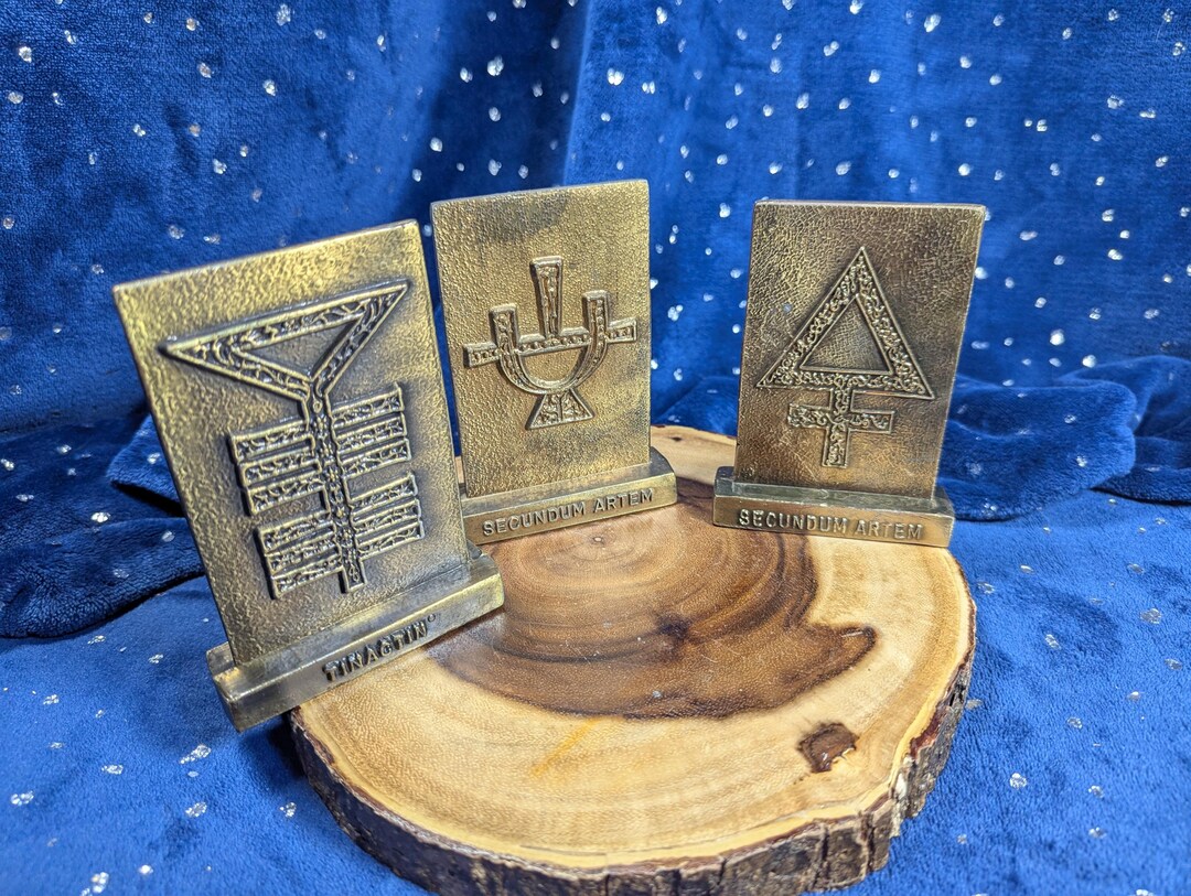 Vintage Brass Symbol Paperweights - Curiosity - Enigmatic Decor - Heavy ...
