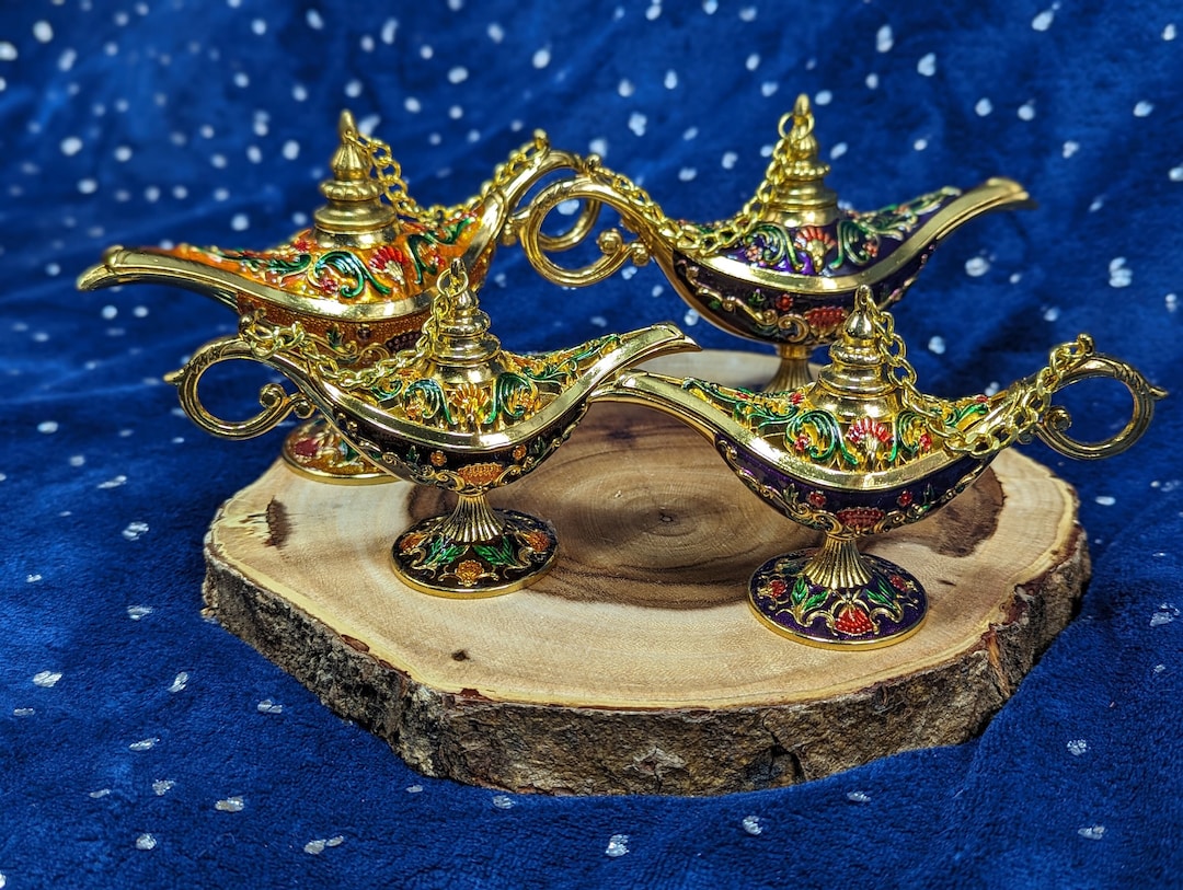 Souvenir Djinn Lamps With Intricate Enamel Details and Attached Lids ...