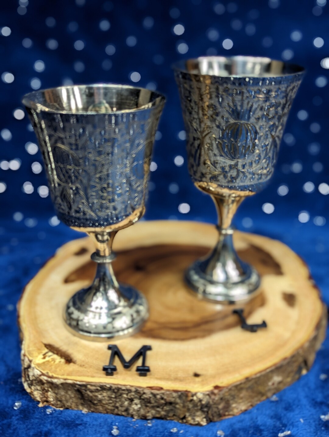 Ornate Etched Decorative Silver Tone Goblets - Two Sizes - Chalice ...