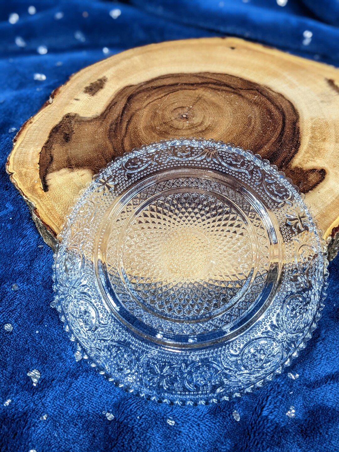 Pressed Glass Lacey Design Altar Offering Plate Vintage Witch Tools ...
