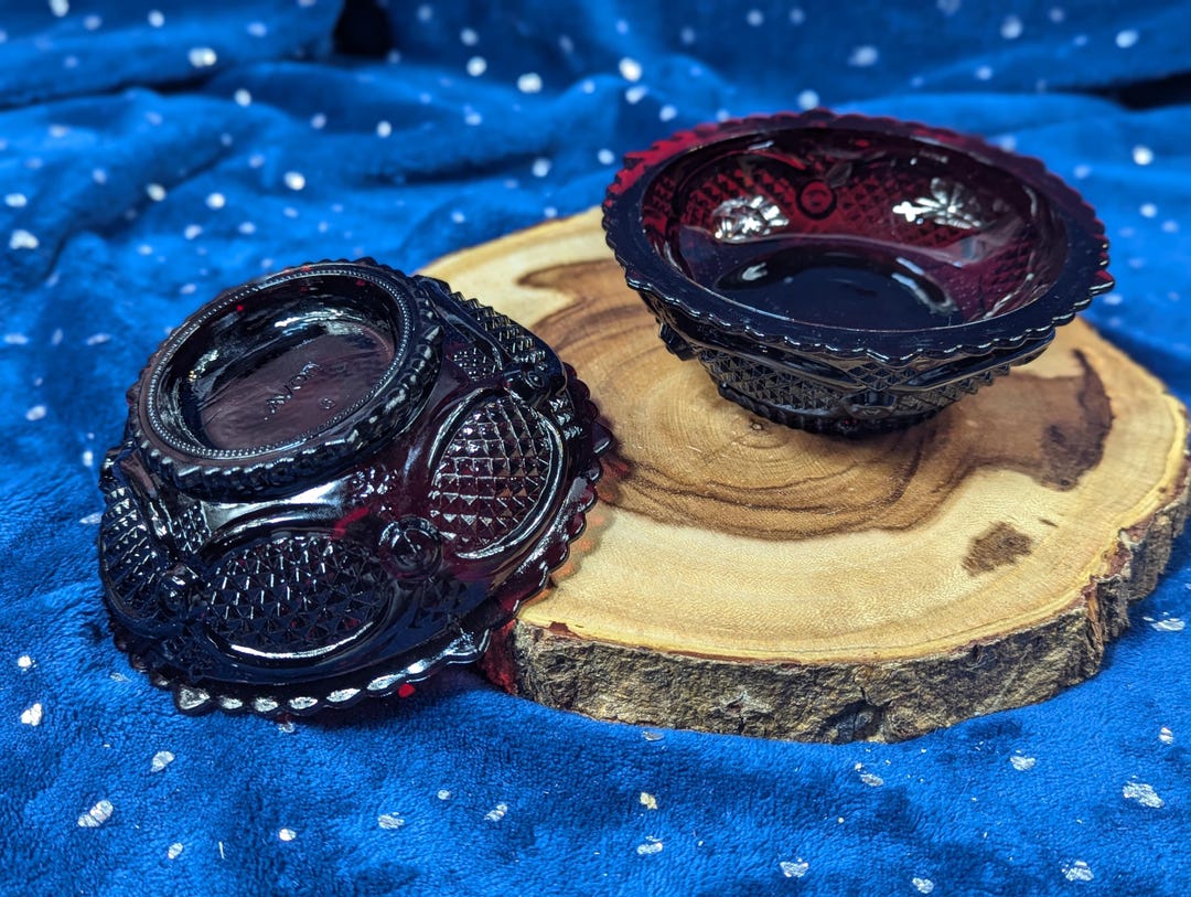 Vintage Avon Ruby Red Pressed Glass Raised Dishes Sold Individually ...