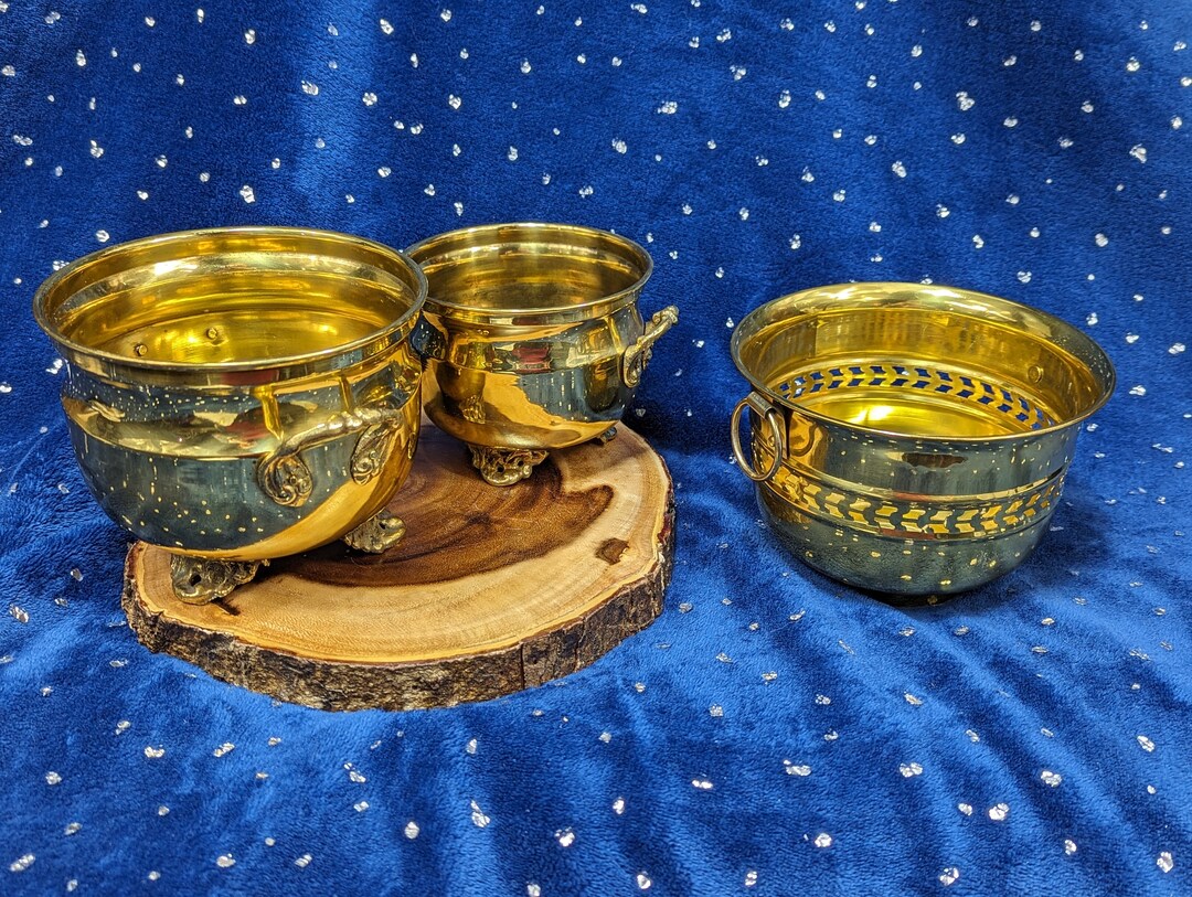 Vintage Brass Cauldrons Three Options Small to Medium Sizes Witch Tools ...