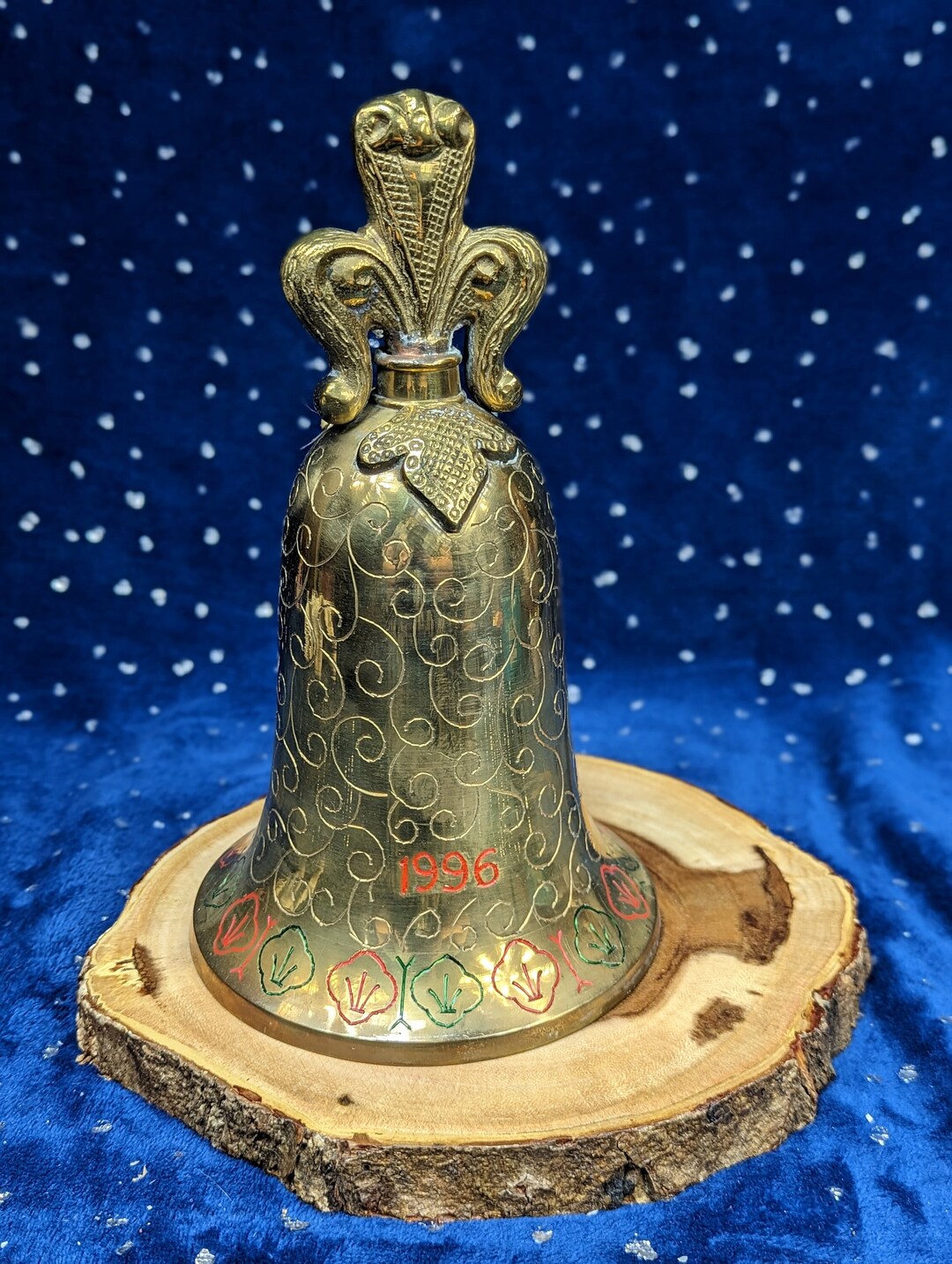 Reduced Enormous Vintage Brass Bell With Etched And Enameled Details Witchy Tools Altar
