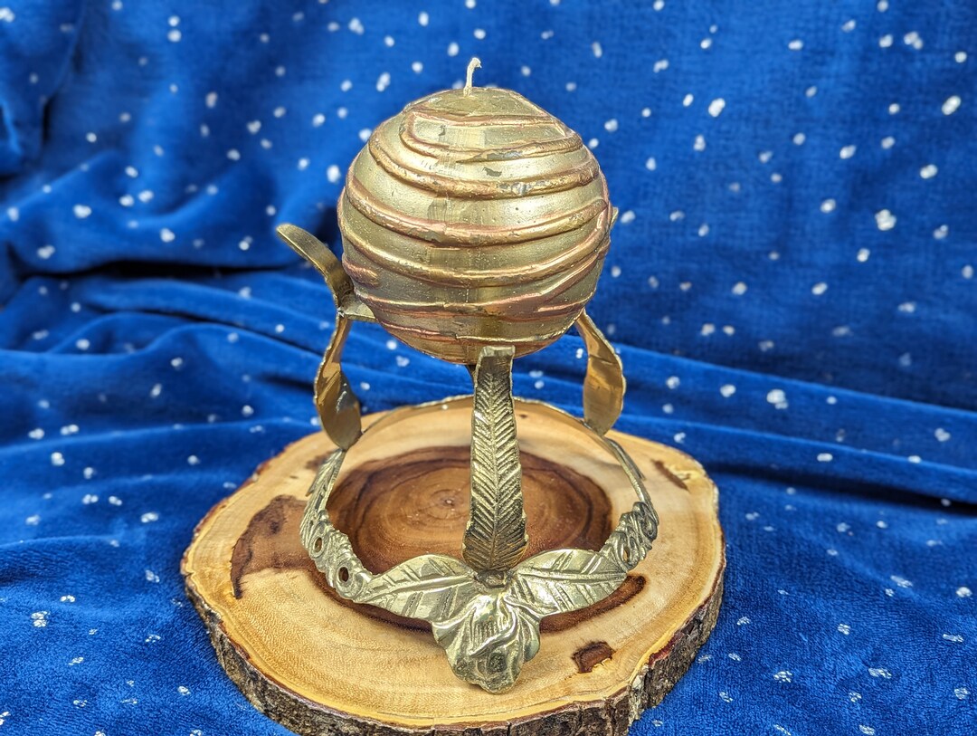 Golden Swirled Orb Candle With Golden Three Footed Stand Witchy Tools Altar Accessories Ritual ...