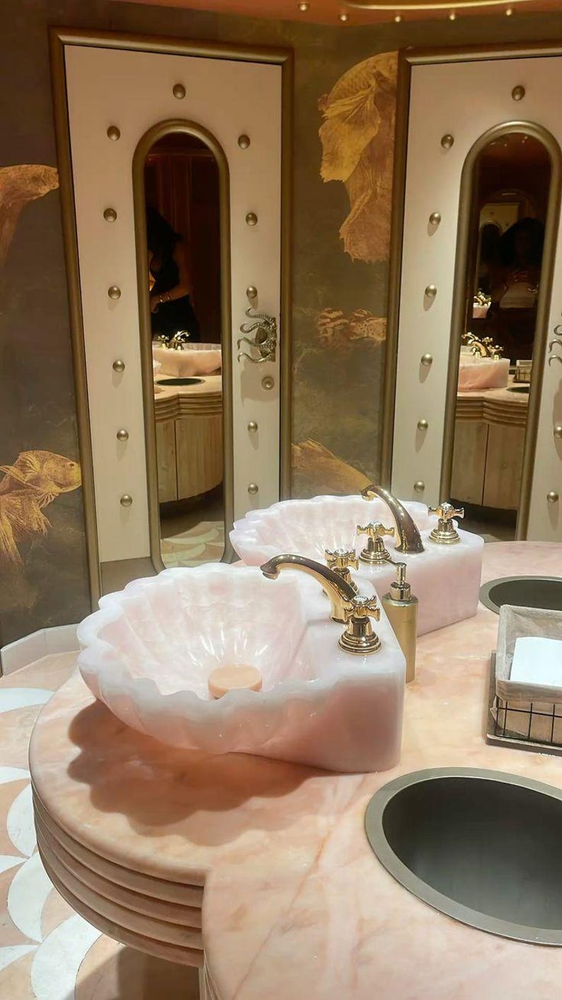 Hand Carved Rose Quartz Shell Vessel Sink, Pink Onyx Stone Basin ...