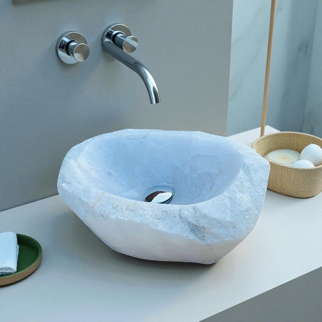 Handcrafted White Quartz Stone Sink | Modern Bathroom Vessel - Etsy