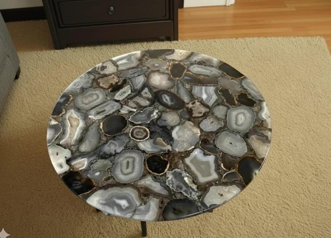 Handmade Black Agate Round Table Top – Stone Inlay Coffee Table - Etsy
