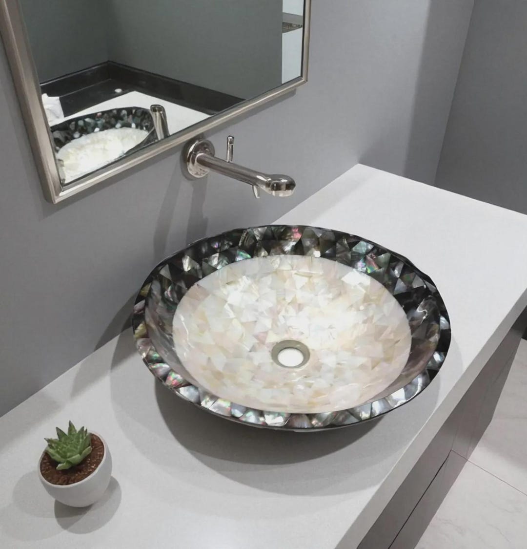 Elegant Mother of Pearl & Abalone Shell Vessel Sink for Luxurious ...