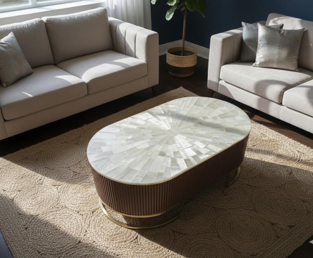Selenite Stone Coffee Table Top | Sunburst Crystal Center Table ...