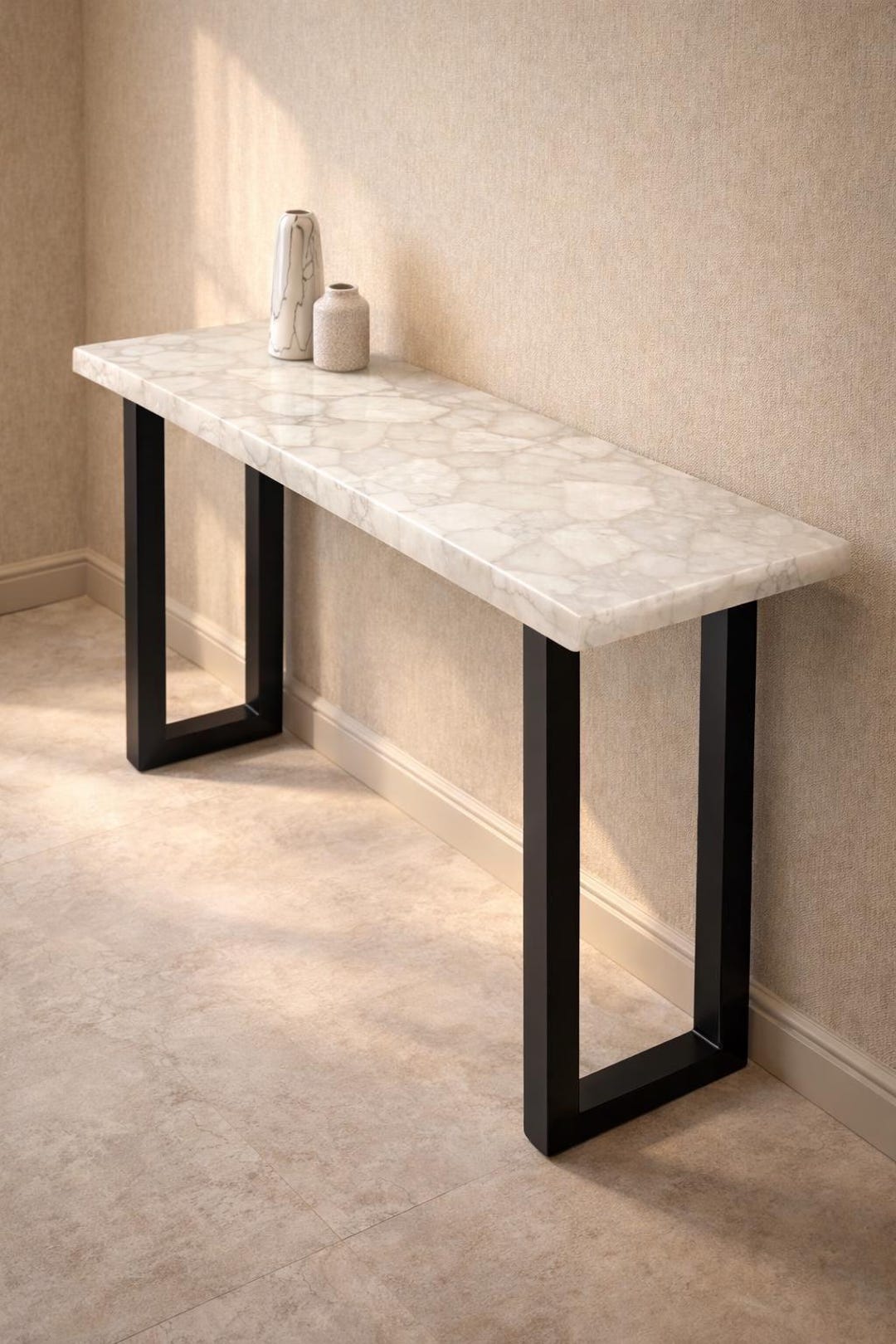 Handmade White Quartz Console Table | Modern Stone Hallway Furniture - Etsy