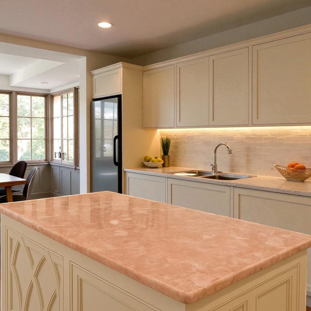 Rose Quartz Countertop | Backlit Gemstone Kitchen Island | Custom Stone ...
