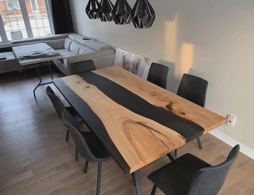 Custom Black Epoxy Resin River Table Top - Stunning Live Edge Design - Etsy