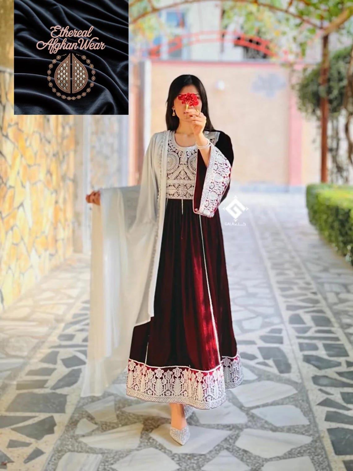 Afghan Kuchi Velvet Dress: Handmade Cherma Embroidery, Vintage ...