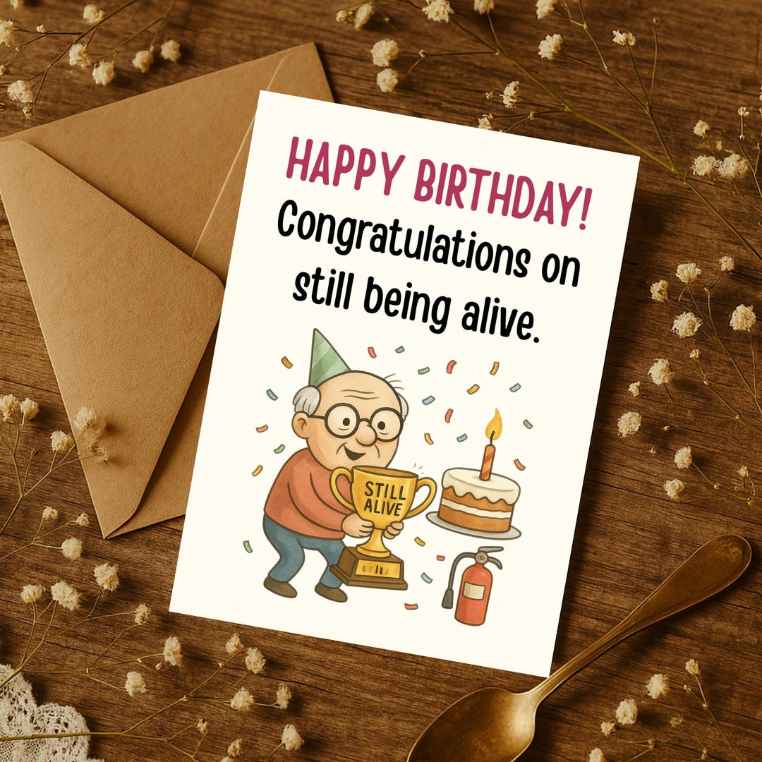 Funny Birthday Card for Aging Friends – Still Alive Trophy Joke ...