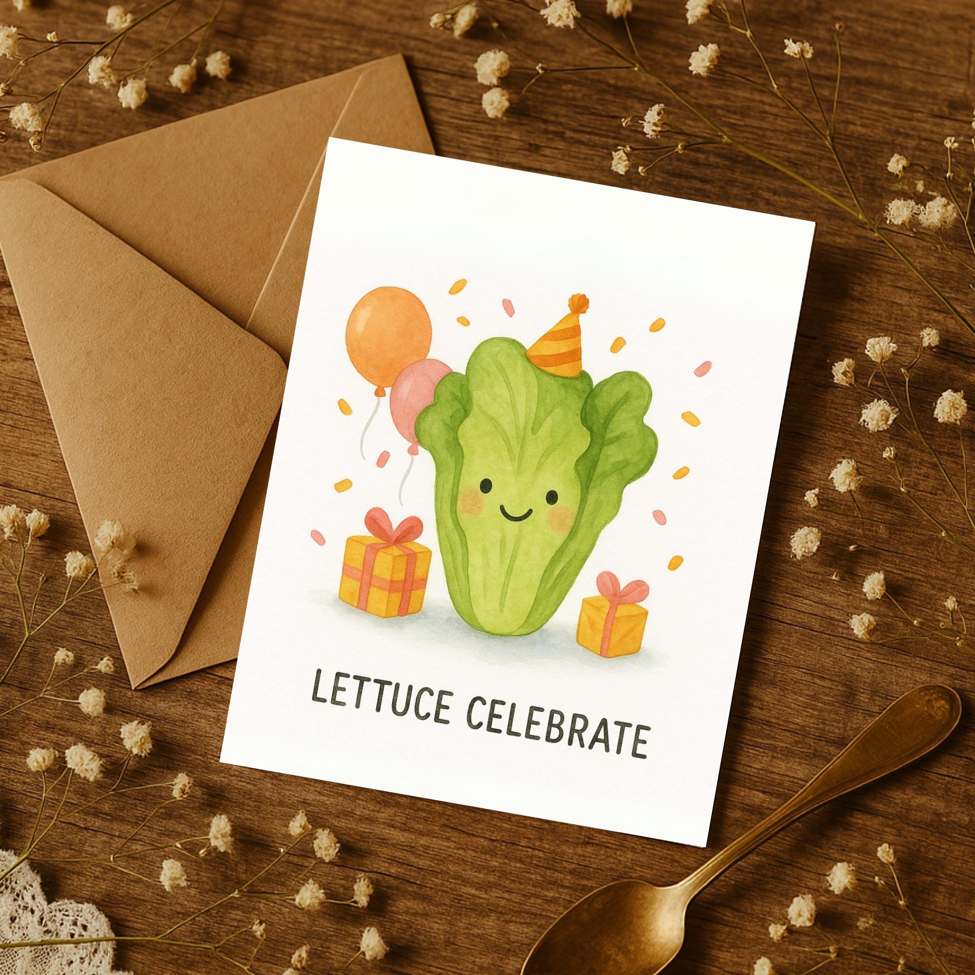 Printable Birthday Card, Lettuce Celebrate Pun, Funny Cute Veggie Humor ...