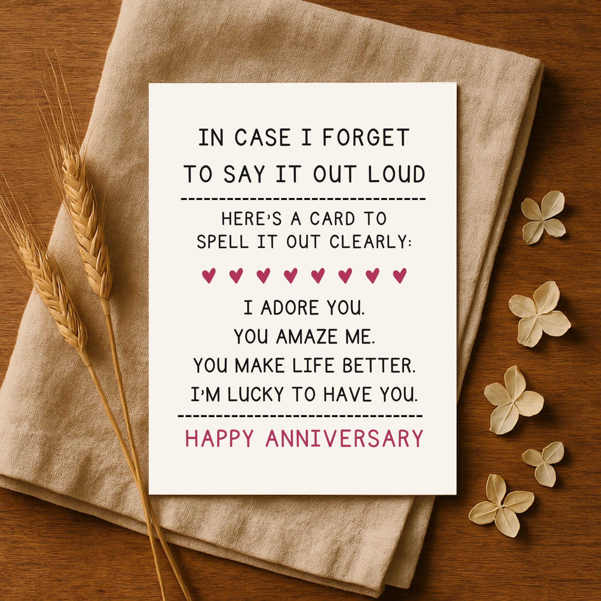 Printable Anniversary Card, Adorable Romantic Sentiment, Tender Love ...