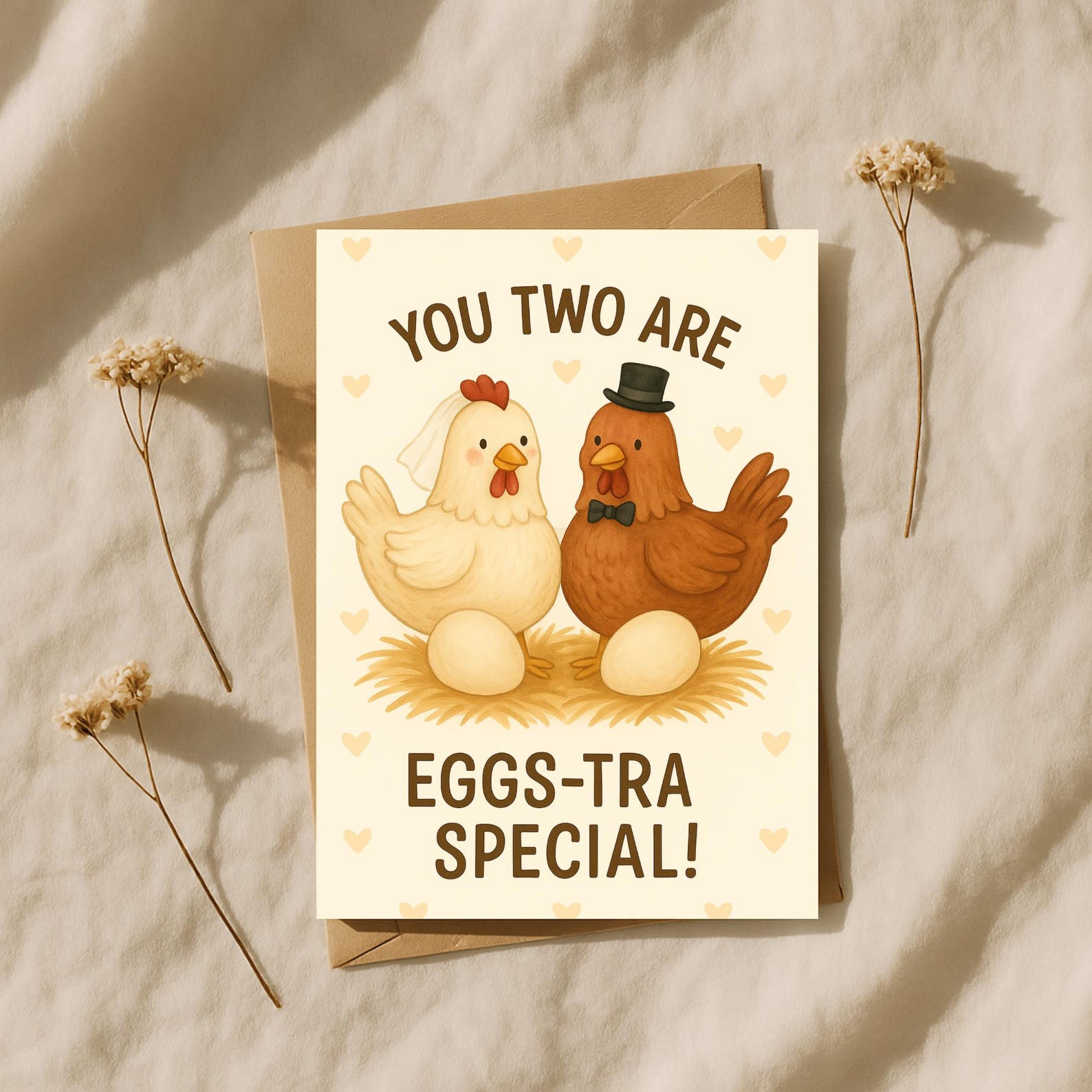 Adorable Chicken Couple Card. Funny Farm Wedding Greeting. Rustic ...