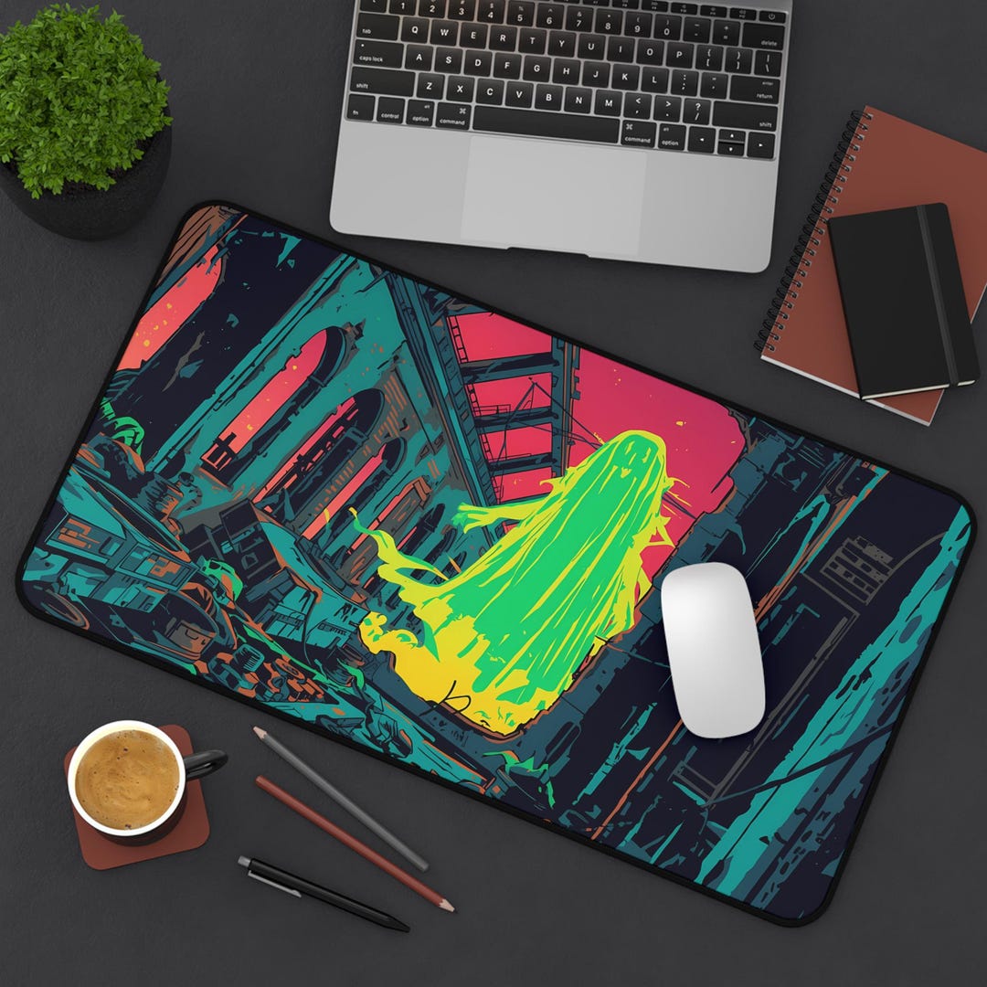 Vibrant Ghost Desk Mat: Colorful Gaming Mouse Pad - Neoprene Comfort - Etsy