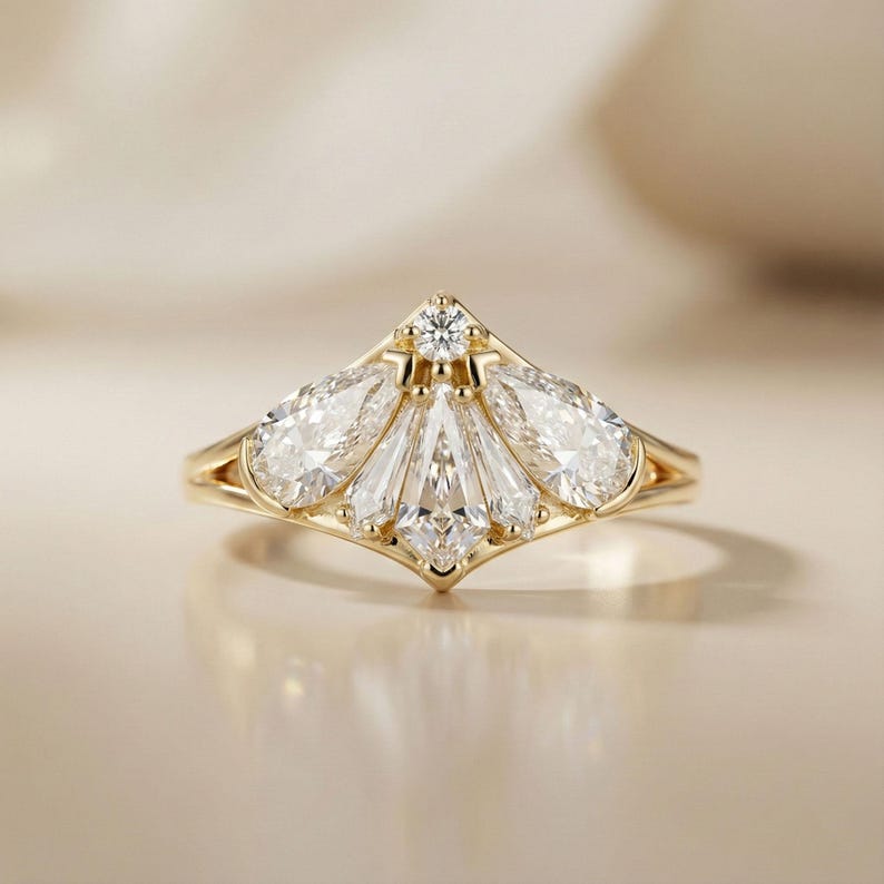 Pear & Shield Cut Colorless Moissanite Wedding Ring Set, Moth Ring ...