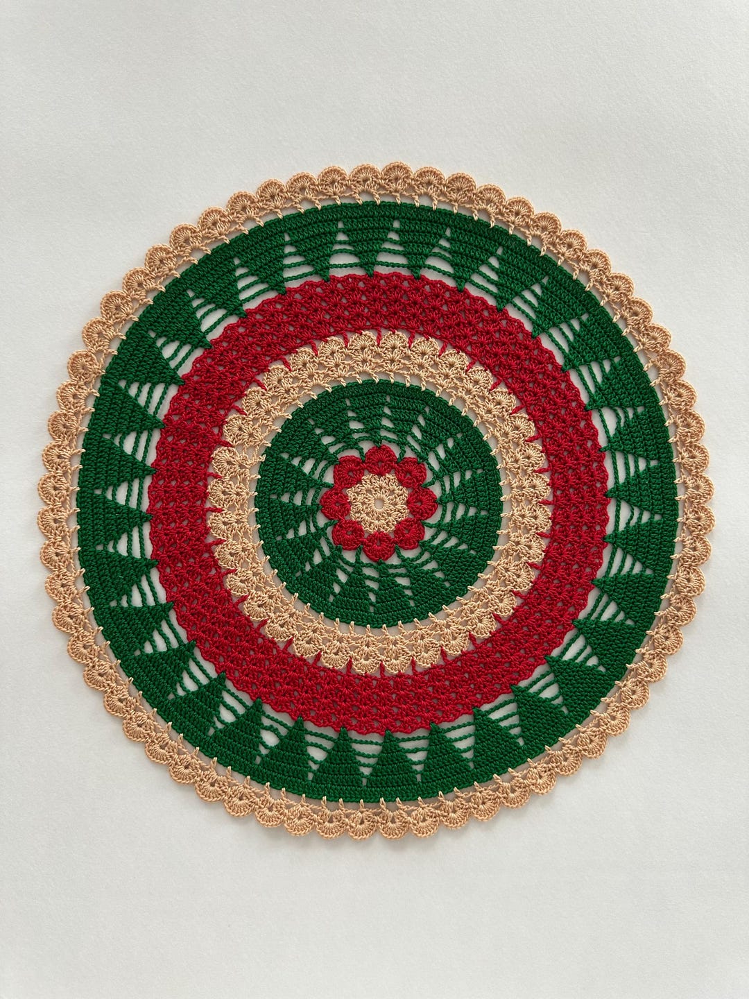 Round Crocheted Lace Doily - Red, Gold, Green - Christmas Spirit - Etsy