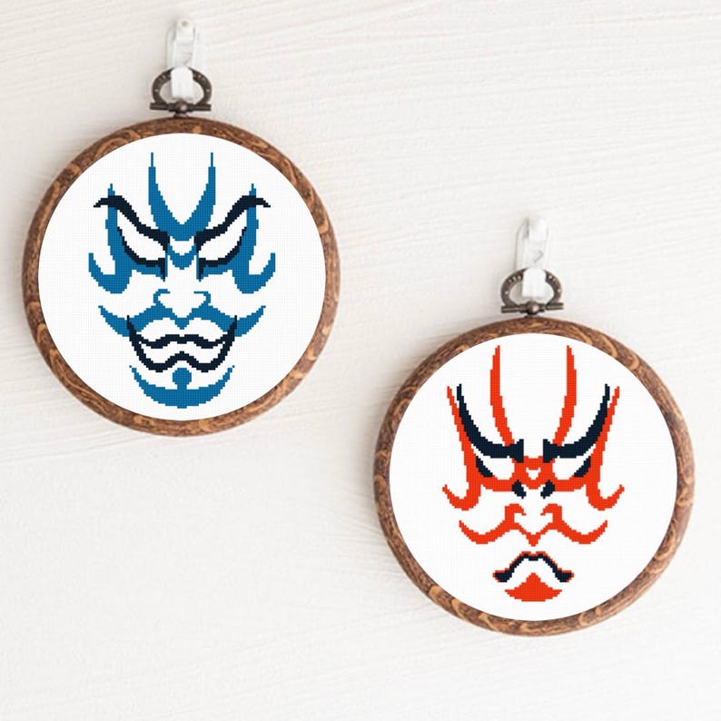 Japanese Kabuki Face Cross Stitch Pattern PDF | 21 Traditional Japanese ...