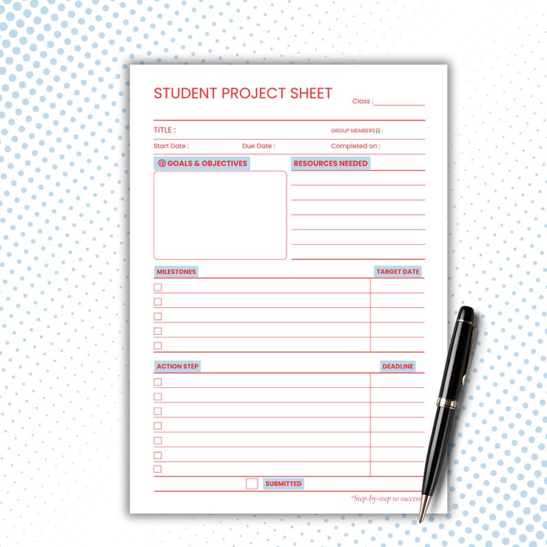 Student Project Sheet Printable | School Project Planner Template for ...