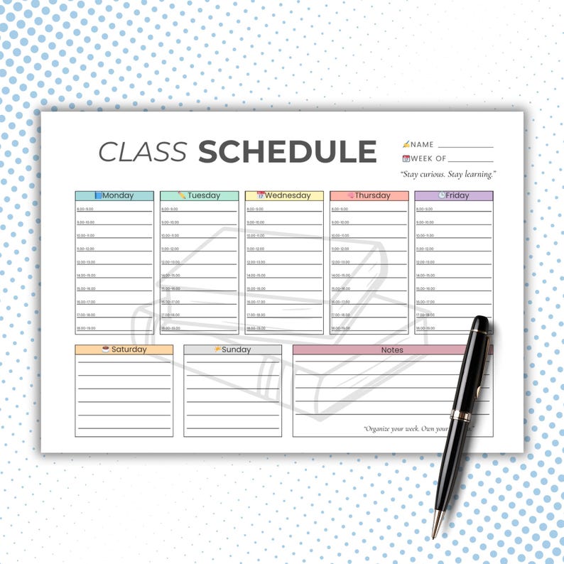 Class Schedule Printable – Weekly Timetable for Students | 12 Pastel ...