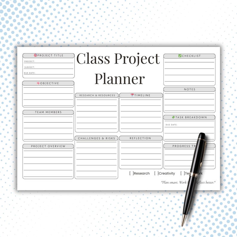 Class Project Planner | Printable School Project Template | A4 A5 US ...