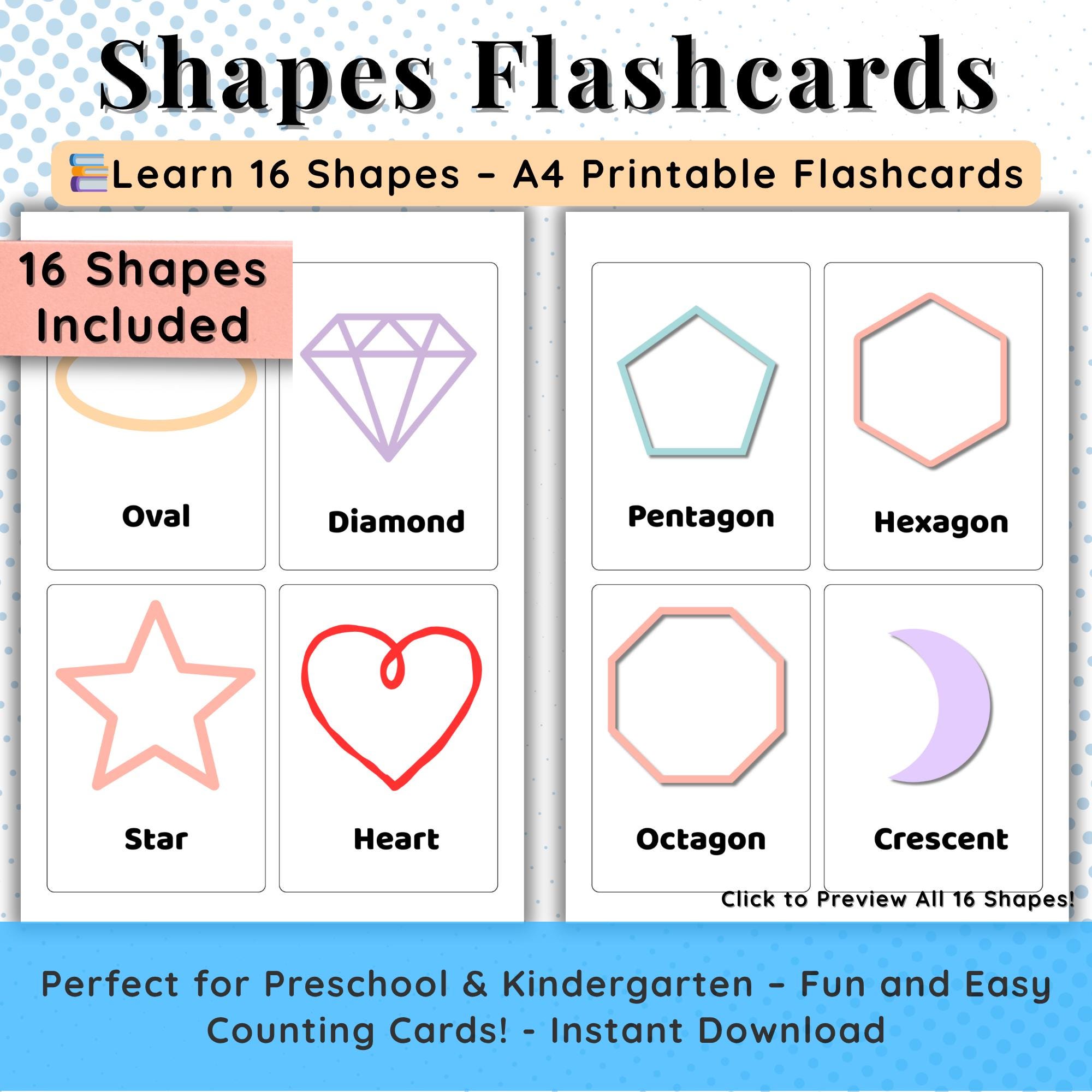 Printable Shapes Flashcards for Kids – Learn 16 Shapes Visual Cards ...