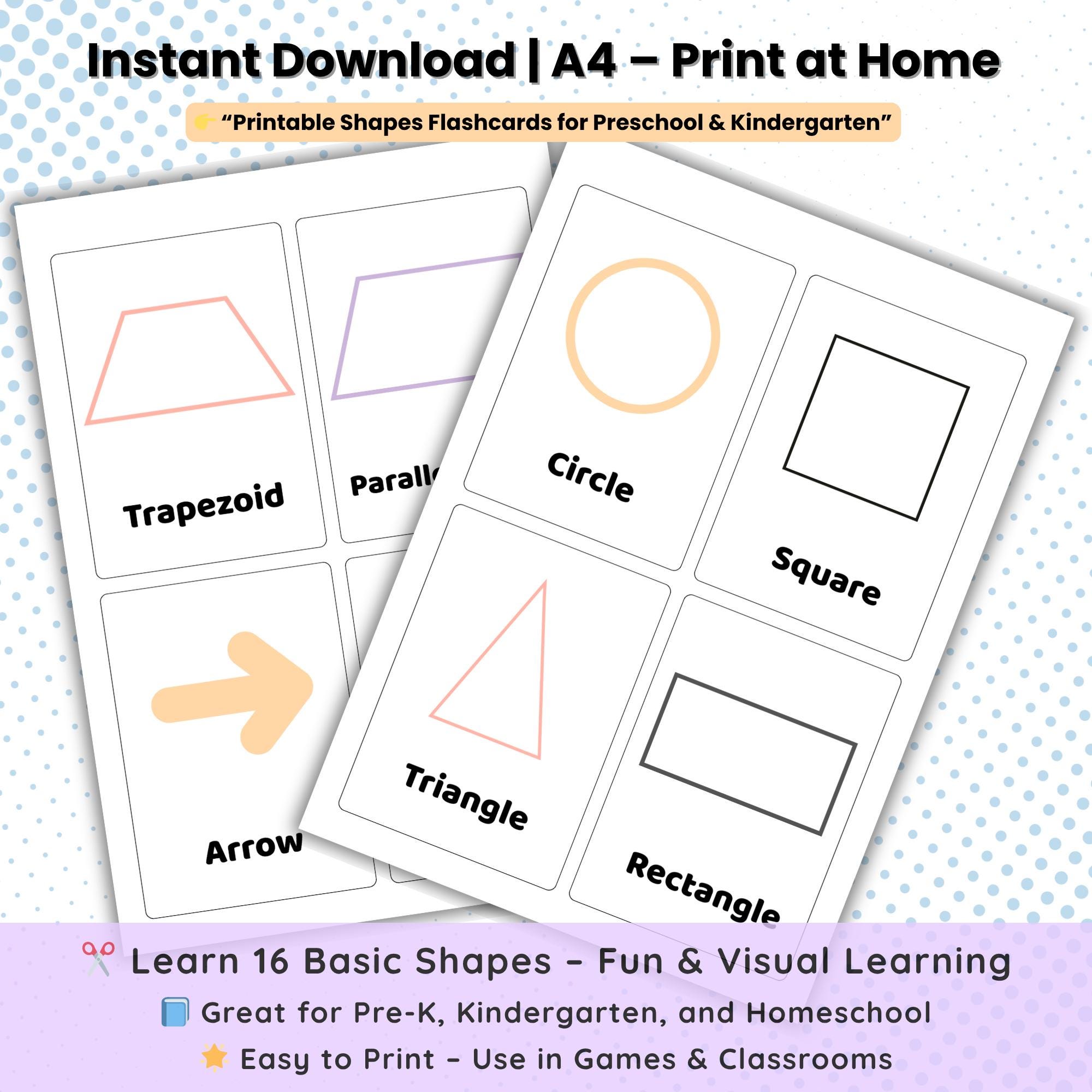 Printable Shapes Flashcards for Kids – Learn 16 Shapes Visual Cards ...