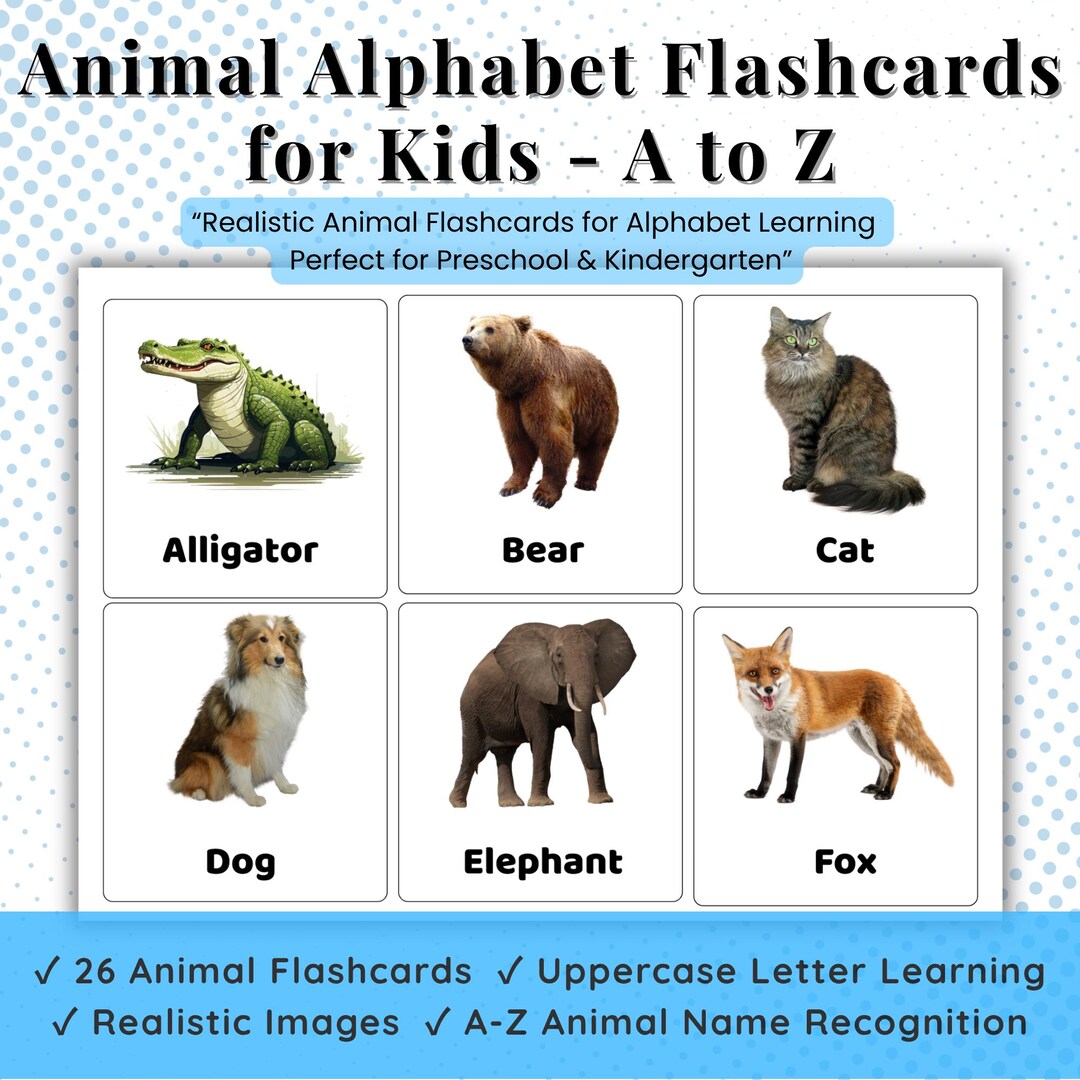 Animal Alphabet Flashcards for Kids Printable | A to Z Realistic Animal ...