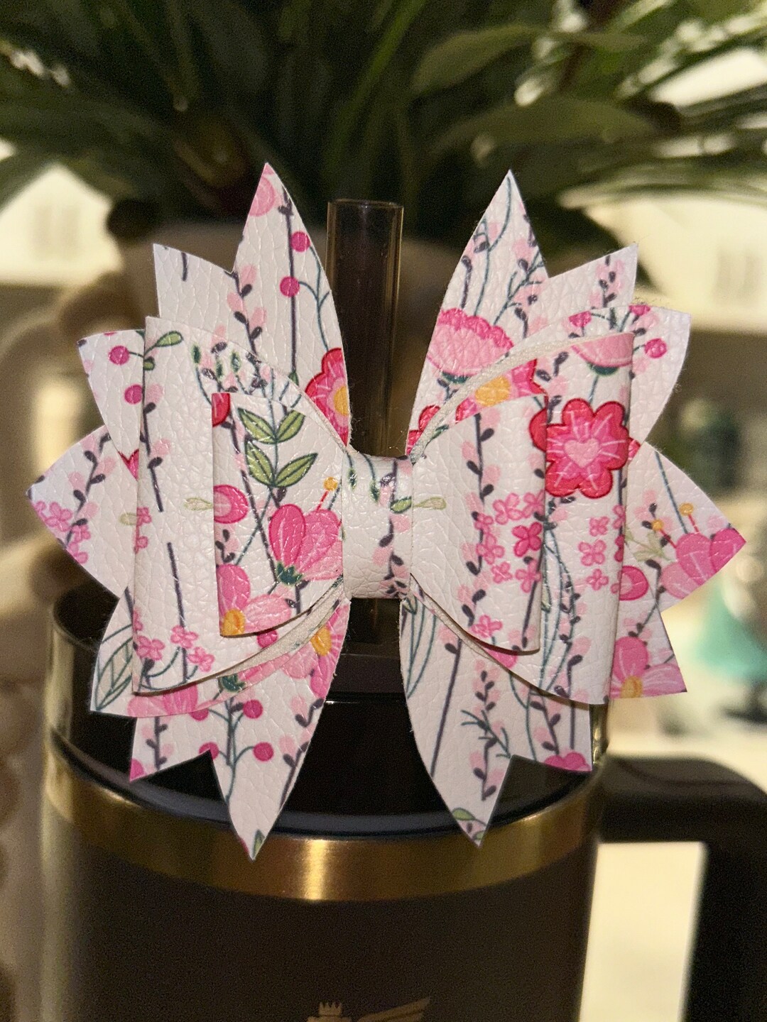 Stanley Floral Flowers Wildflowers Print Bow Straw Topper - Etsy