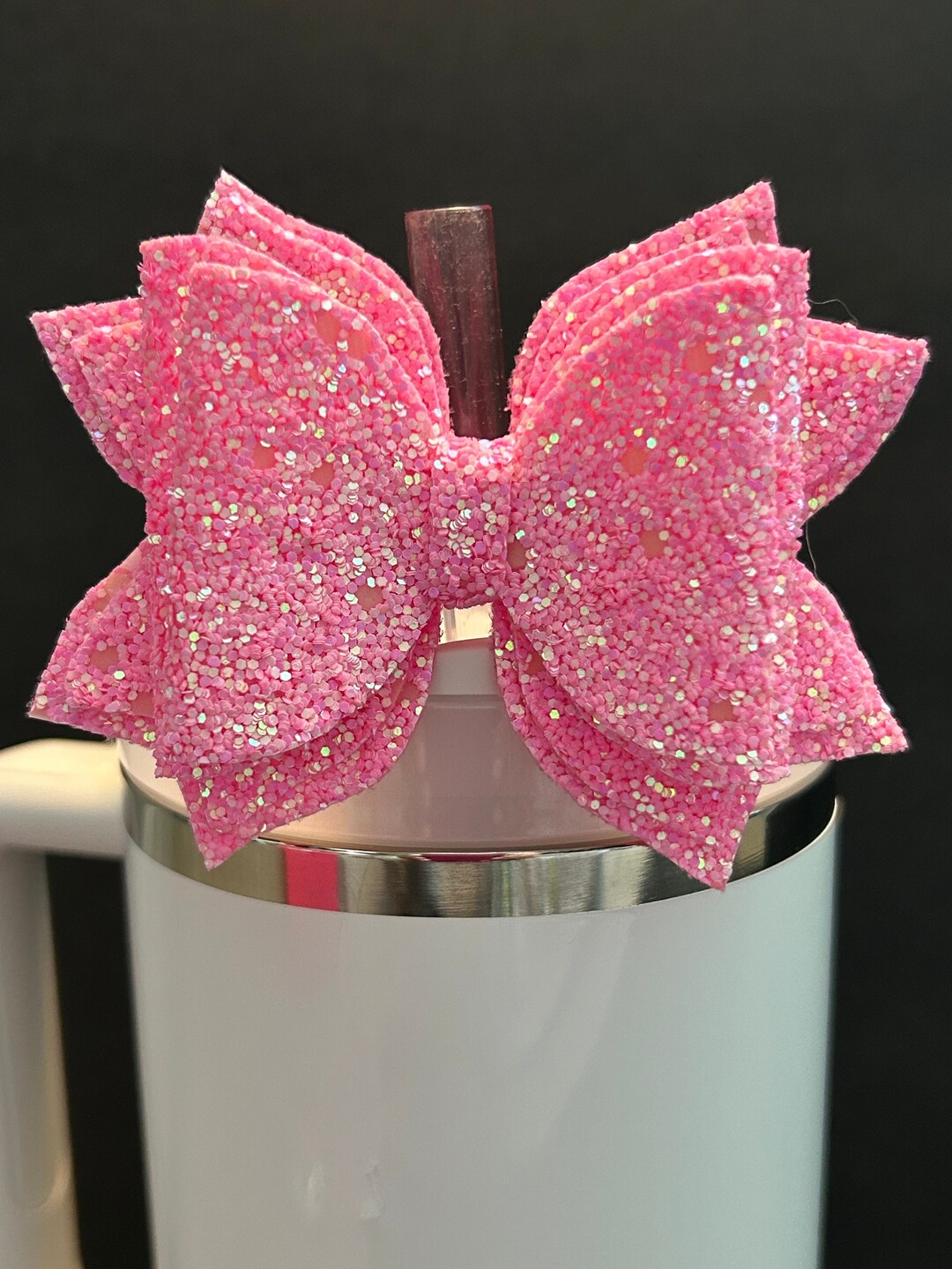 Stanley Jumbo Pink Glitter Layered Straw Topper Bow - Etsy