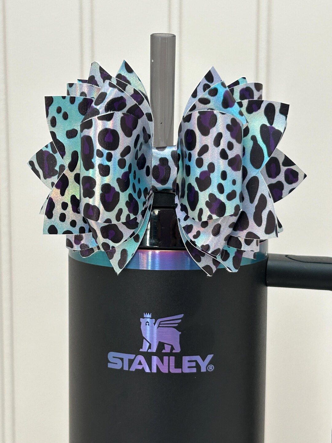 Jumbo Stanley Black Chroma Gloss Animal Print Straw Topper Bow - Etsy