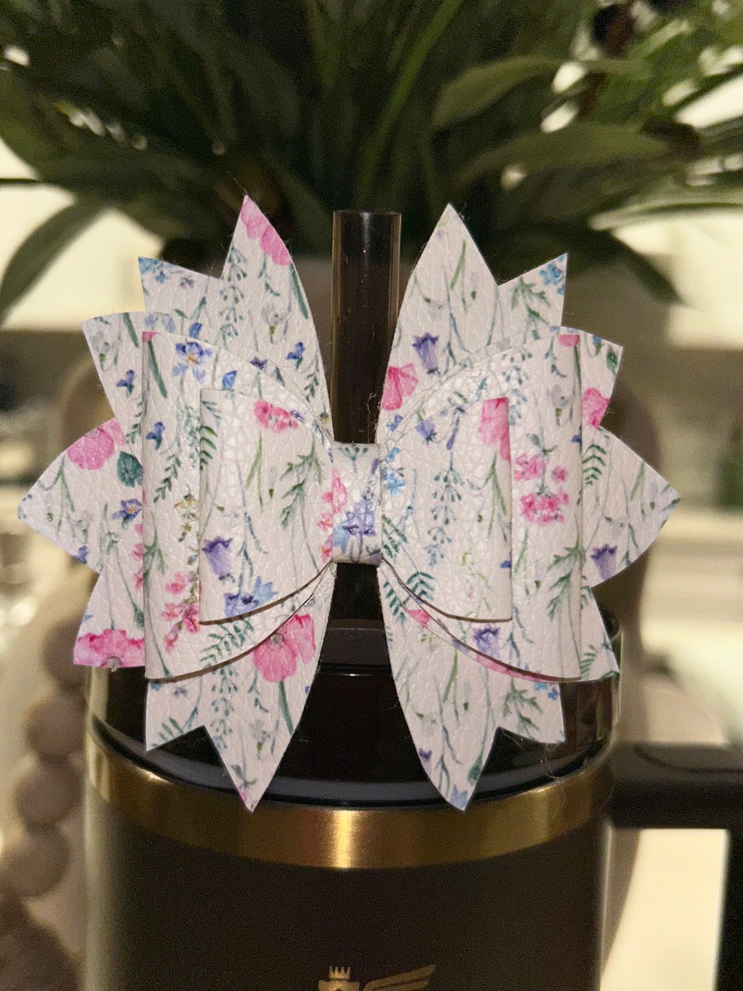 Stanley Floral Flowers Wildflowers Print Bow Straw Topper - Etsy