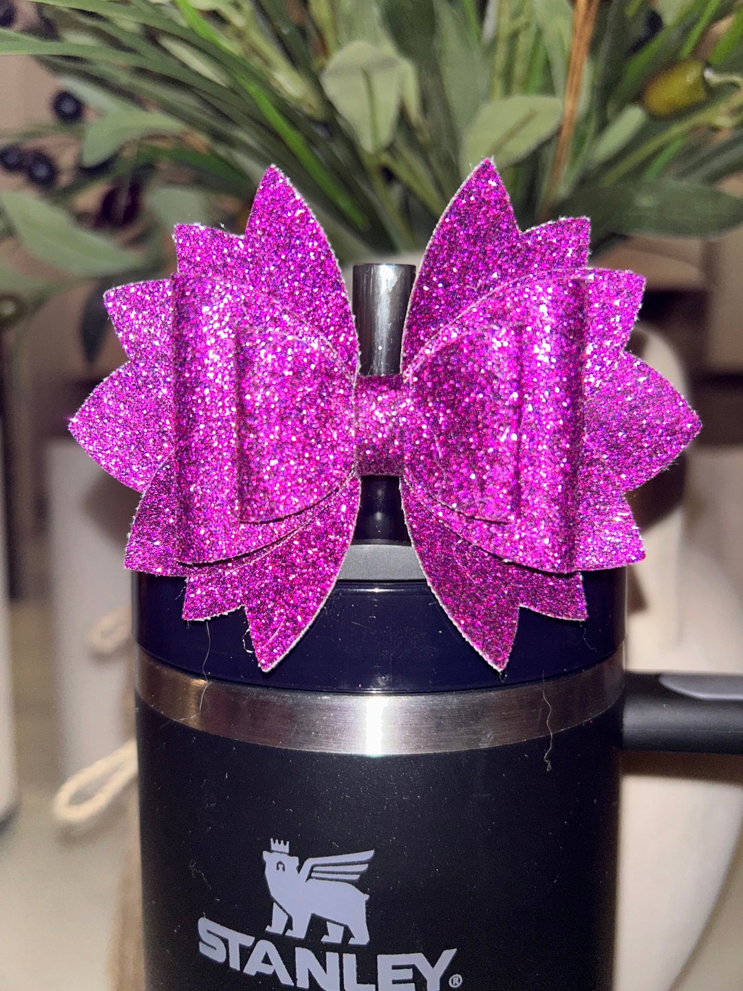 Stanley Fuschia Pink Fine Glitter Straw Topper Bow - Etsy