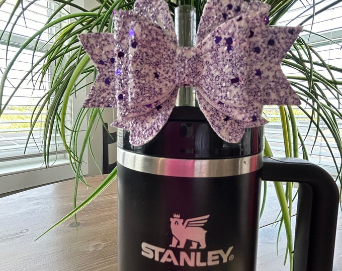 Stanley Glitter Textured Purple White Bow Straw Topper - Etsy