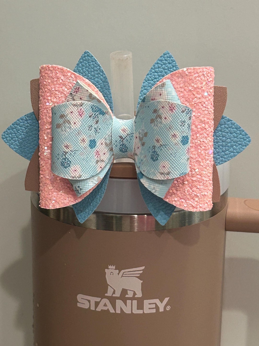 Jumbo Stanley Almond Rose Floral Straw Topper Bow - Etsy