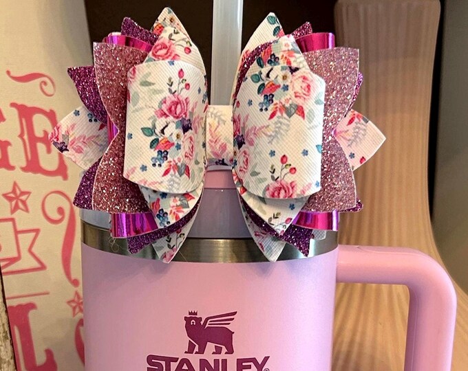 Jumbo Stanley Cherry Blossom Peony Floral Glitter Patent Pink Straw ...