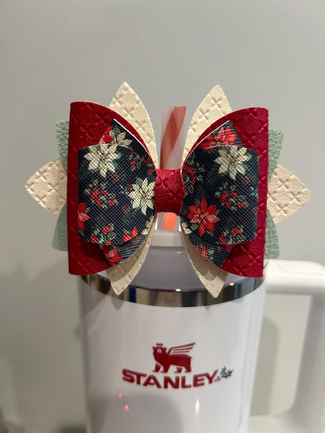 Stanley Jumbo Christmas Holiday Old Fashioned Poinsettia Red Sage Cream ...