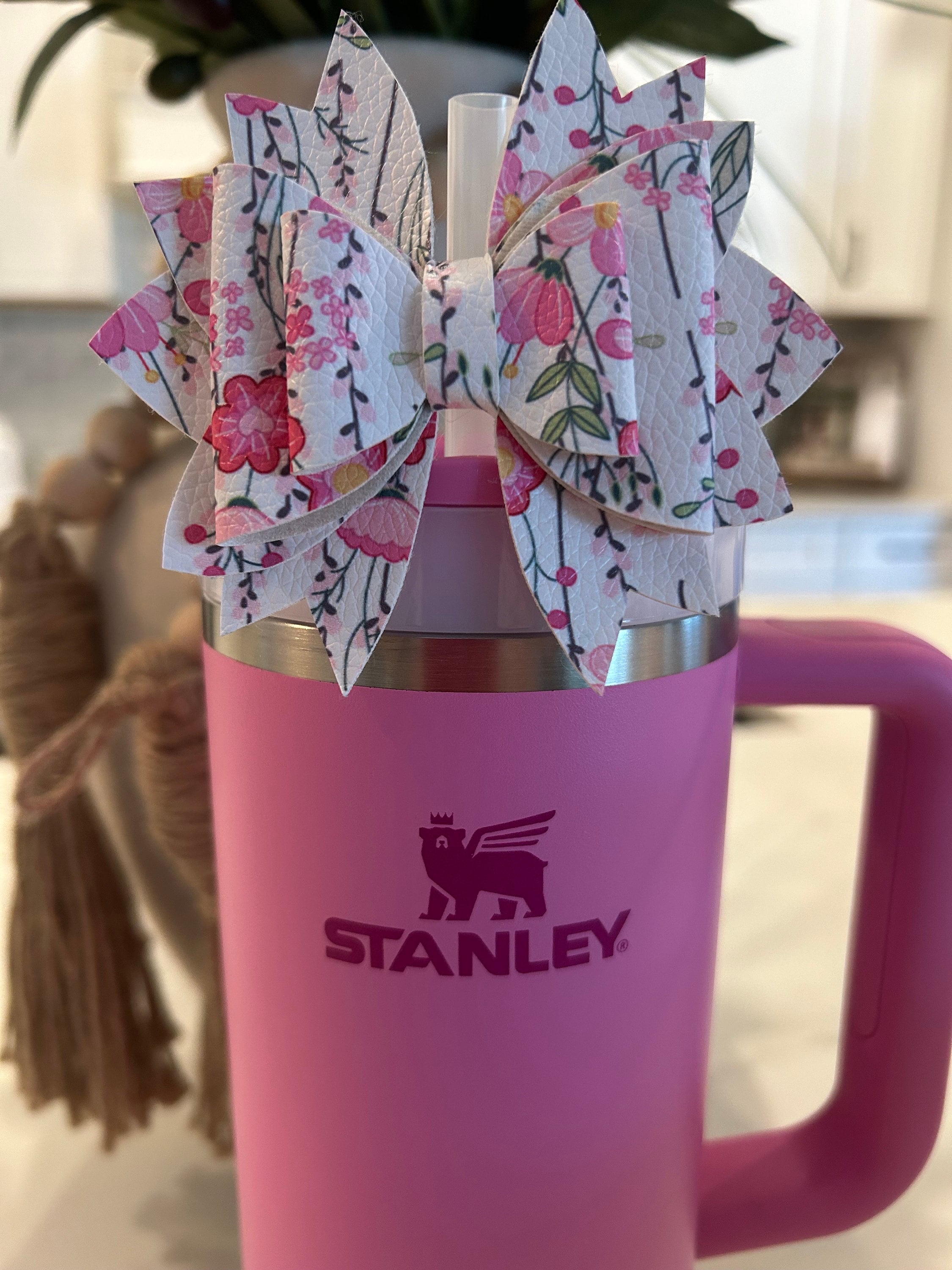 Stanley Peony Floral Flowers Wildflowers Print Bow Straw Topper - Etsy