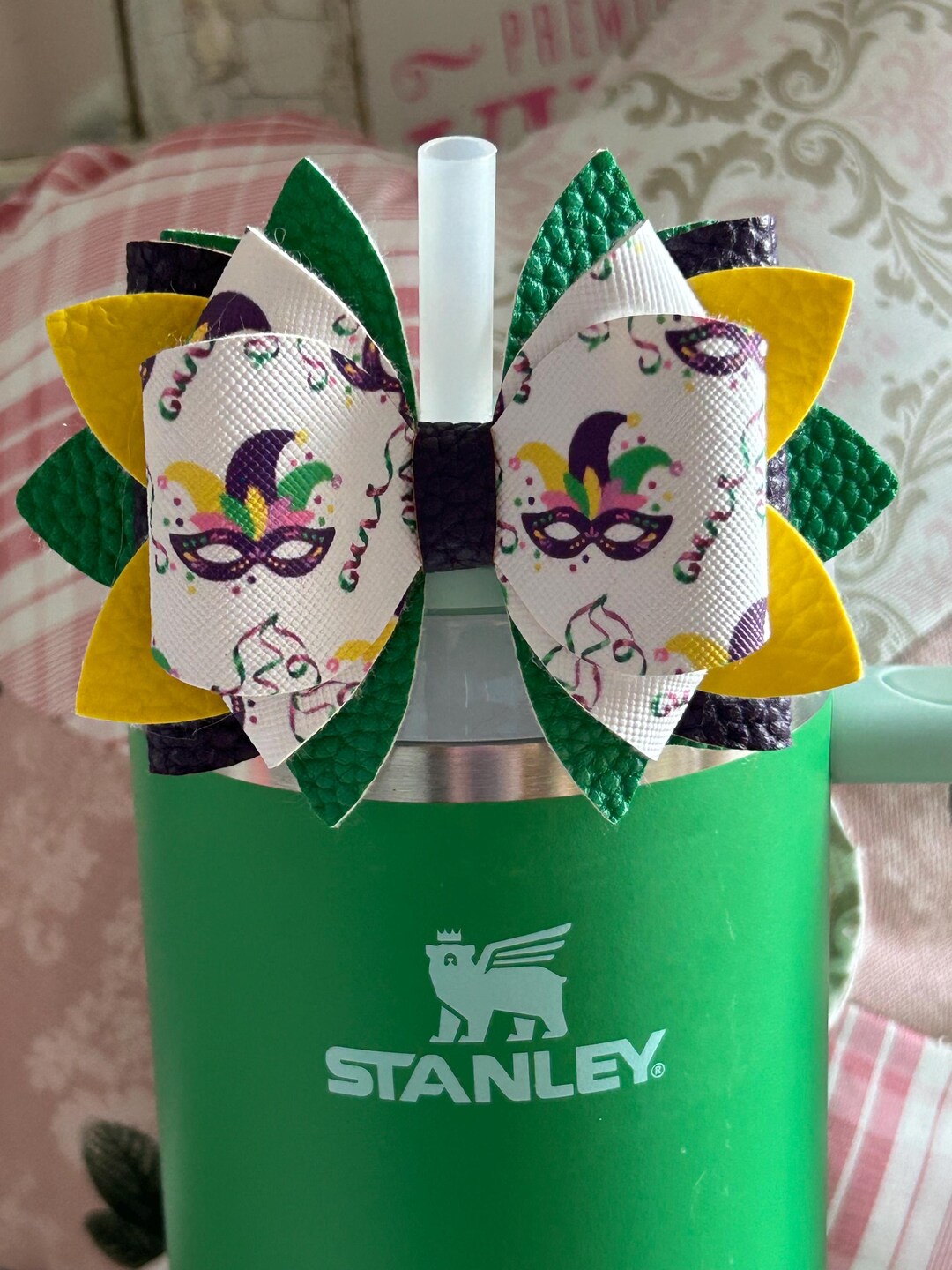 Stanley Jumbo Mardi Gras Straw Bow Topper and Boot Bracelet - Etsy